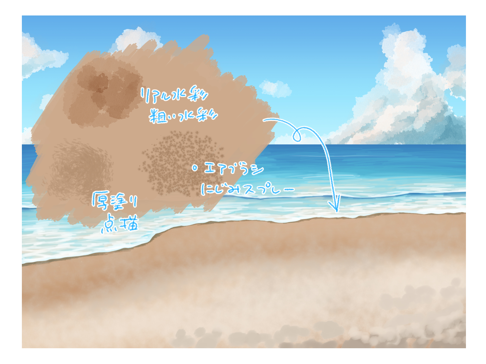 初心者も簡単！砂浜の背景イラストの描き方 - オンラインイラスト教室アタムアカデミー